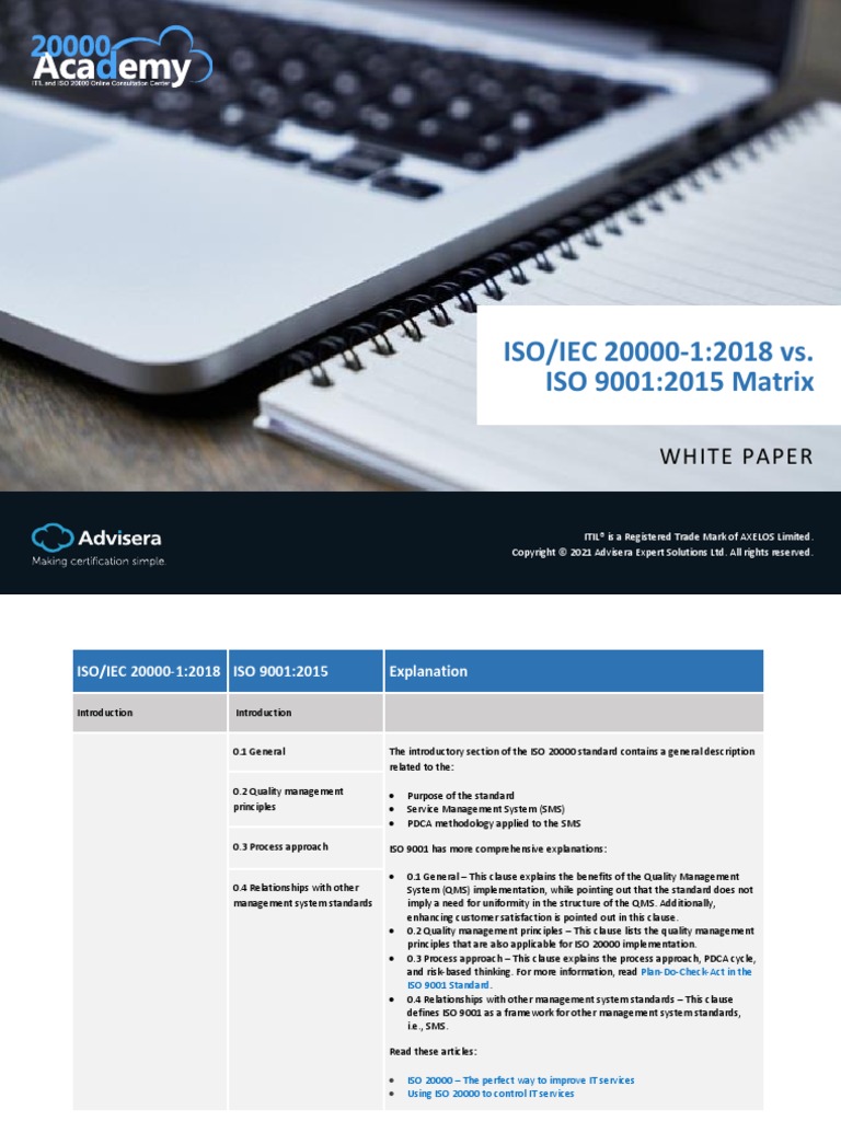 ISO 20000 2018 Vs ISO 9001 2015 Matrix EN | PDF | Iso 9000 | International Organization For ...