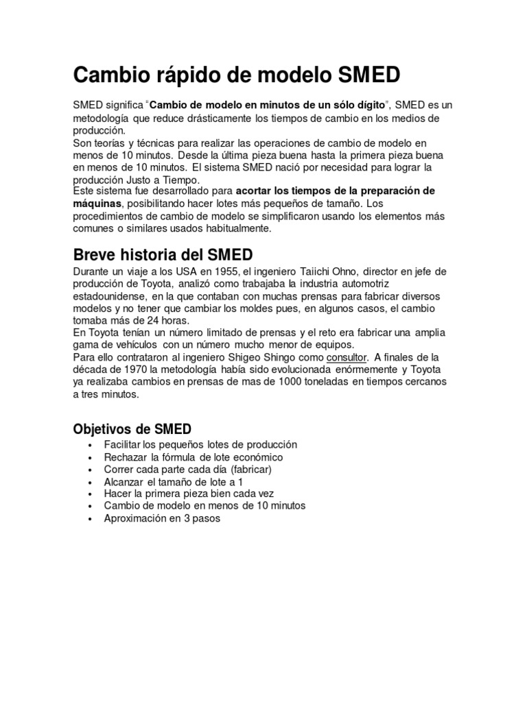 Cambio Rápido de Modelo SMED | PDF