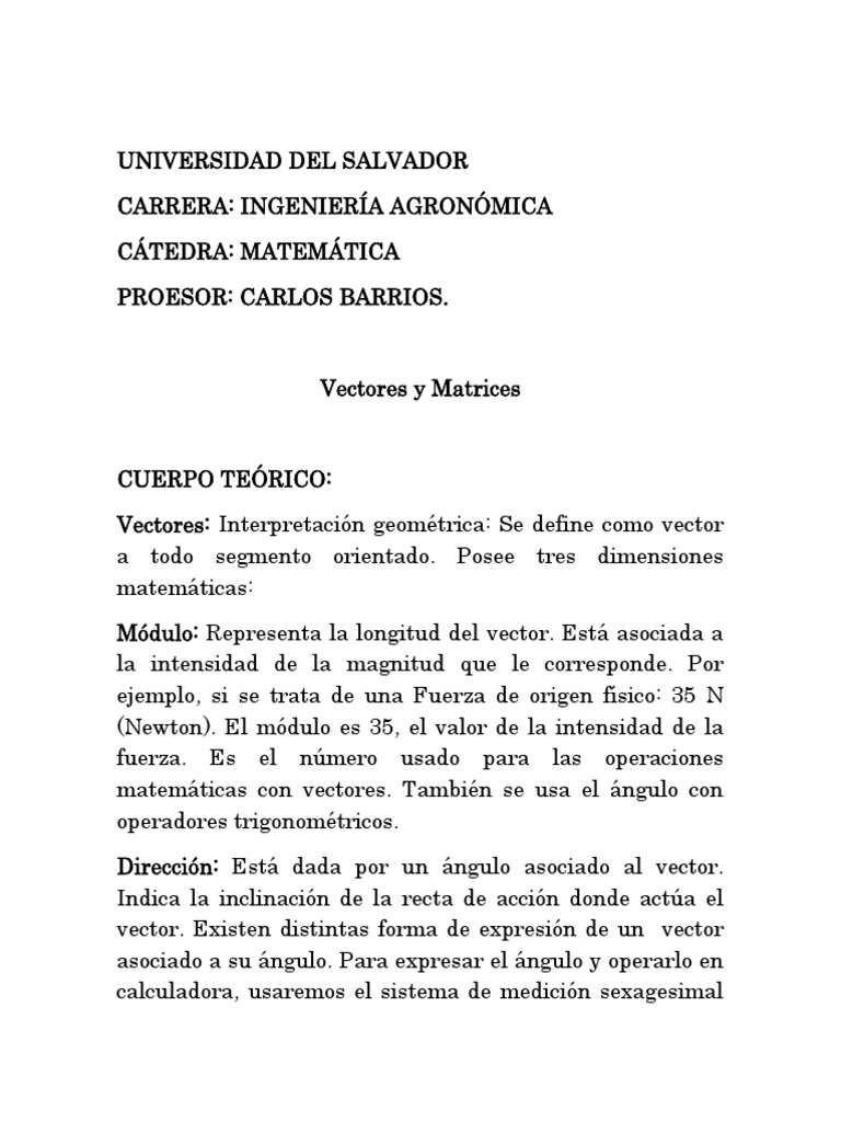 GUIA 1 - Vectores y Matrices | PDF | Vector Euclidiano | Matriz (Matemáticas)
