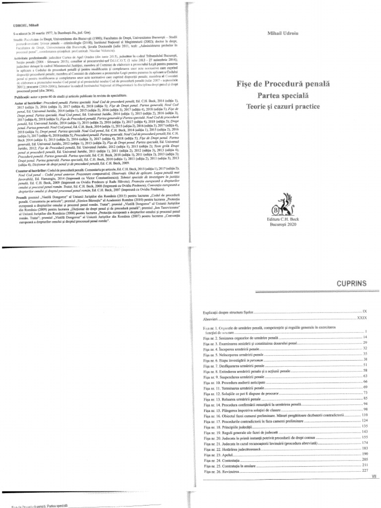 Fise de Procedura Penala Partea Speciala UDROIU 2020 295 Pag MM | PDF