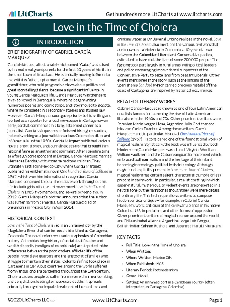 Love in The Time of Cholera LitChart | PDF | Gabriel García Márquez