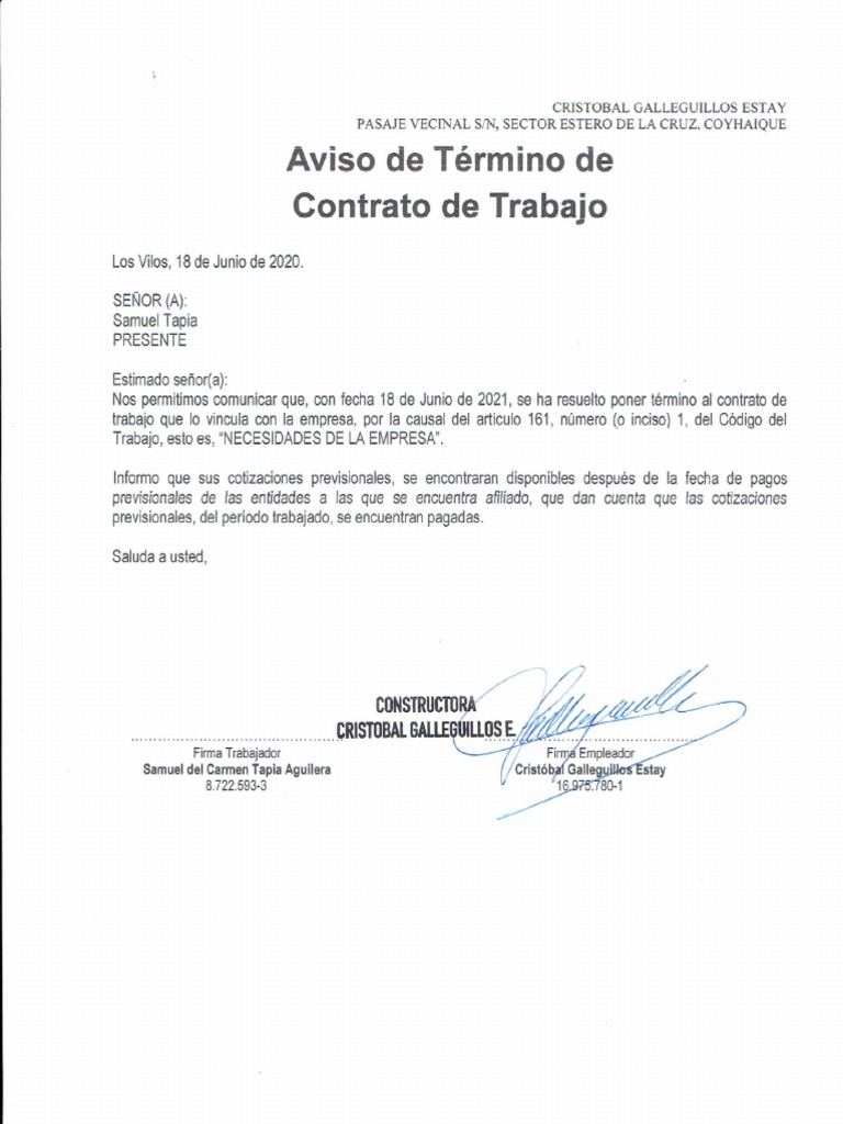 Carta de Aviso Samuel Tapia | PDF