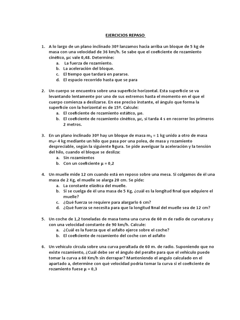 DINÁMICA 1 BACH (Ejercicios de Repaso) | PDF