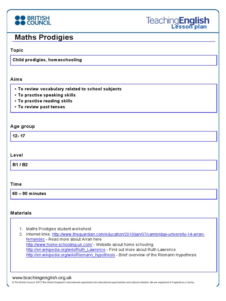 Math Prodigies Lesson Plan | PDF | Homeschooling | Lesson Plan