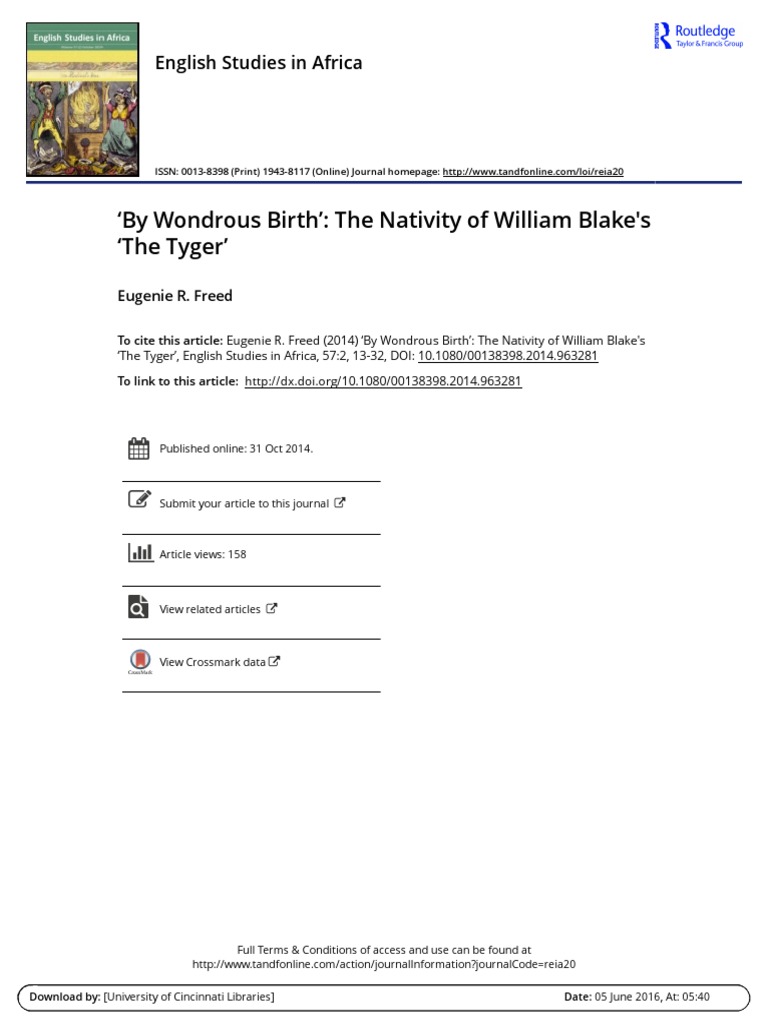 By Wondrous Birth': The Nativity of William Blake's The Tyger' | PDF ...