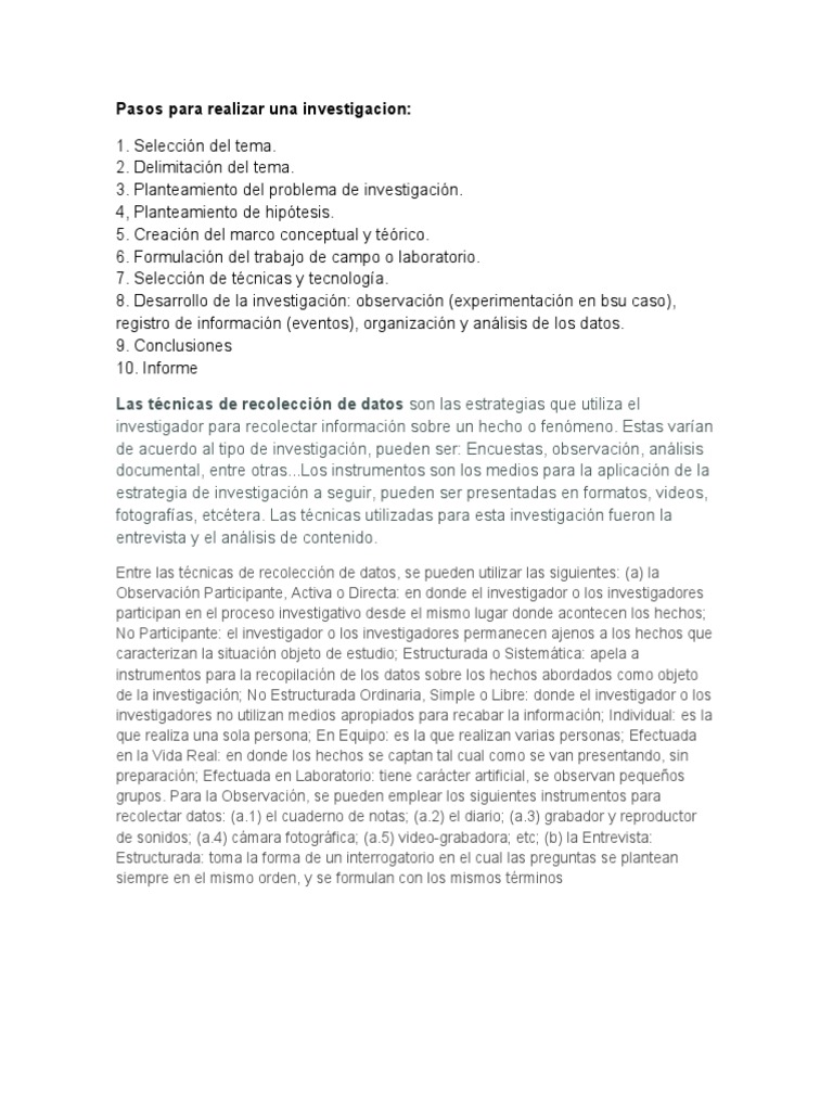 Pasos para Realizar Una Investigacion | PDF