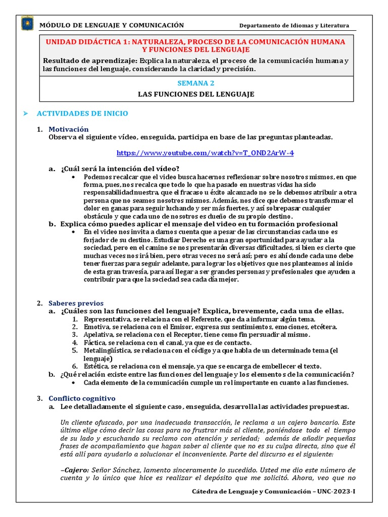 Funciones Del Lenguaje SEMANA 2 | PDF | Comunicación | Comunicación humana