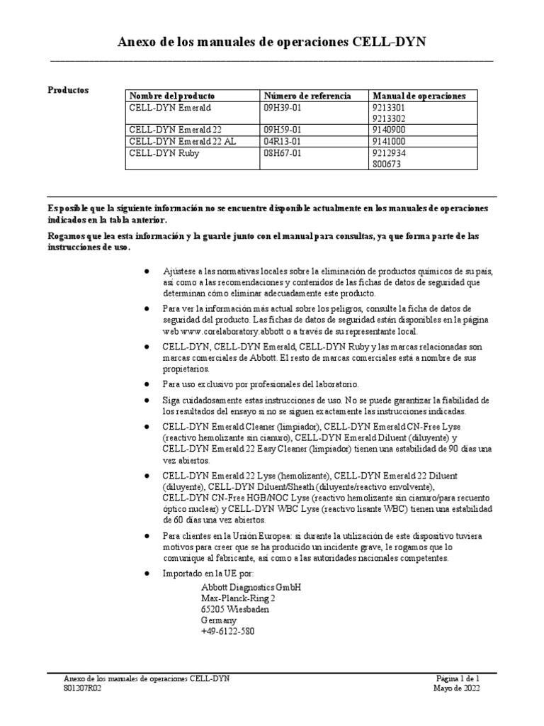 Manual CELL-DYN: Guía para Laboratorios | PDF | Información | Marca comercial