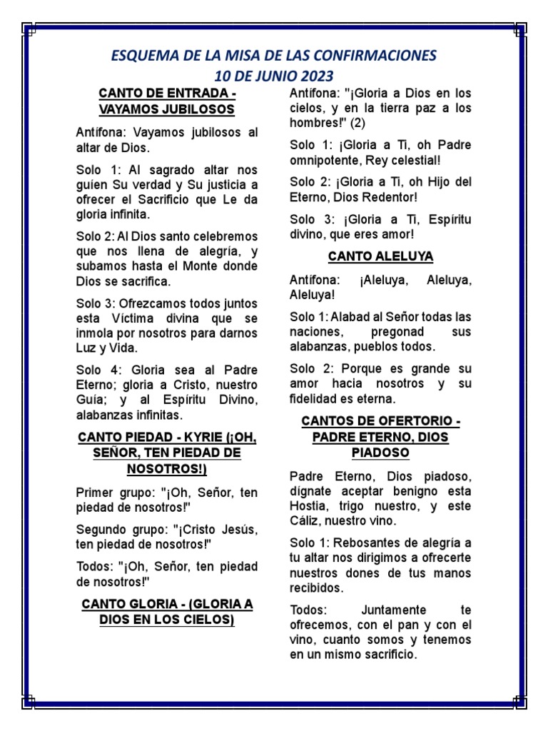 Esquema Misa Confirmaciones 2023 | Descargar gratis PDF | eucaristía | Misa (liturgia)