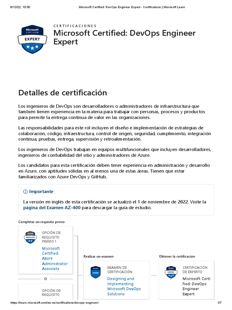 Certificación DevOps Engineer Expert | PDF | Microsoft | Software