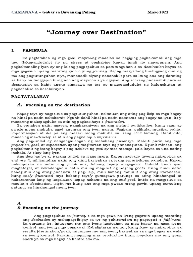 Journey Over Destination | PDF