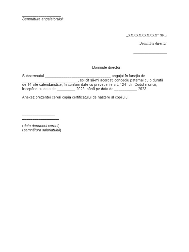 Cerere Concediu Paternal CNAS 14 Zile | PDF