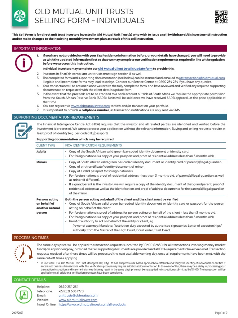 Old Mutual Unit Trusts Selling Form | PDF | Investment Fund | Identity ...