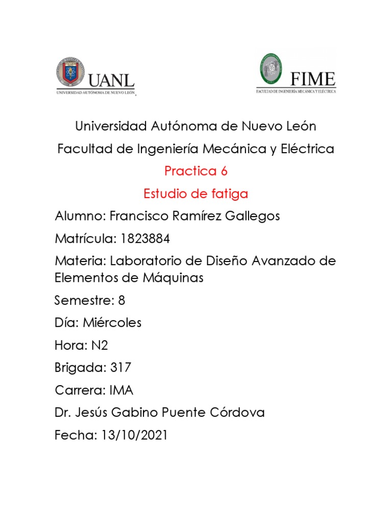 Practica 6 Diseño Avanzado de Elementos de Maquinas | PDF | Fatiga (material) | Deformación ...