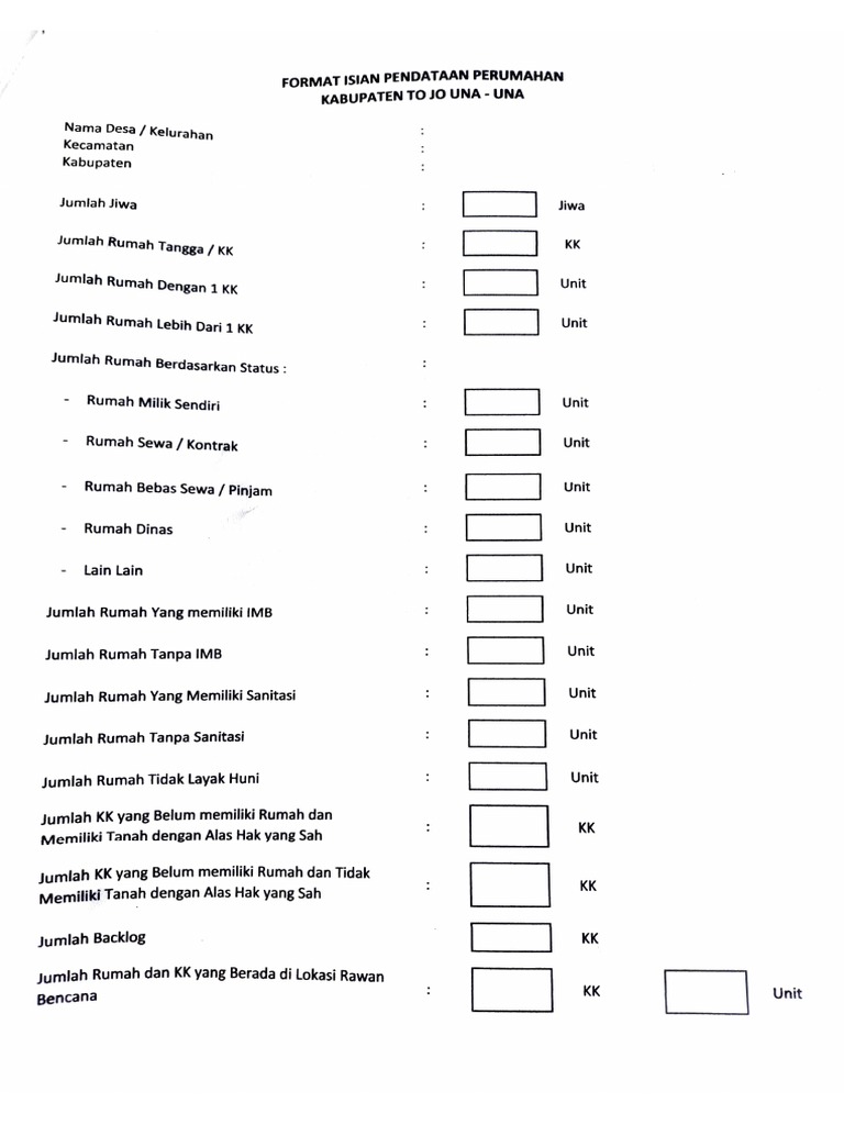 Format Data Input Tahunan Perumahan | PDF
