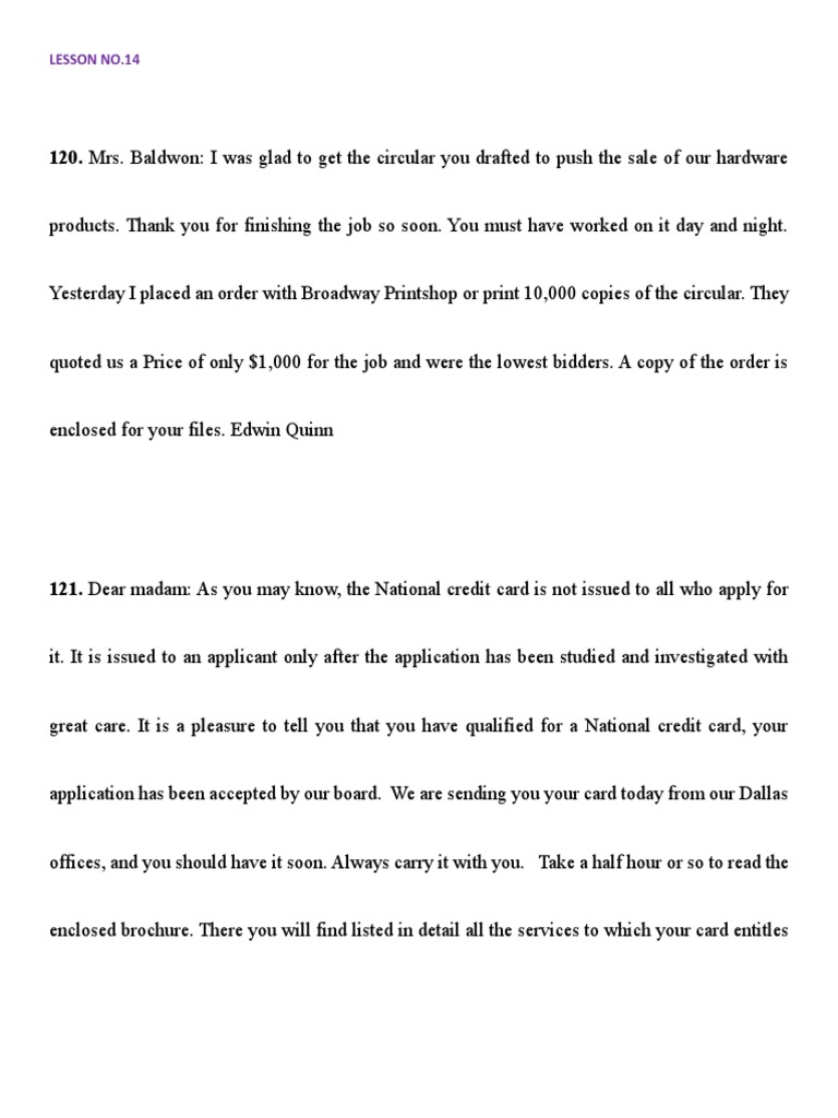 Lesson 14 Letters | PDF