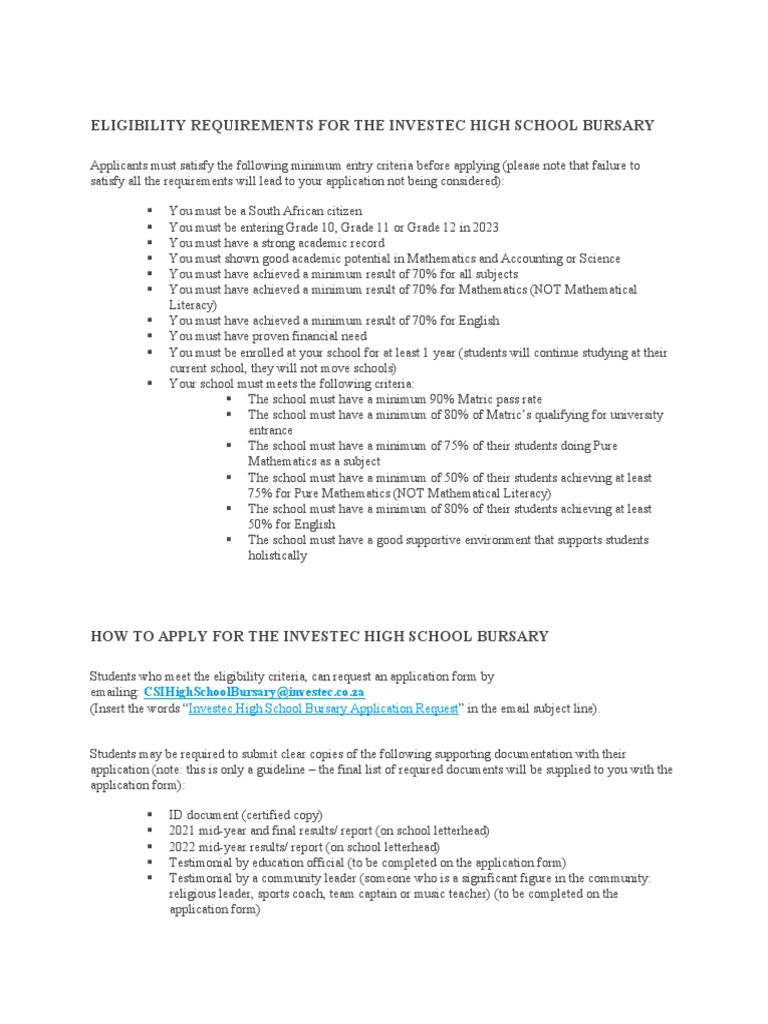 Investec High School Bursary Criteria | PDF | Mathematics