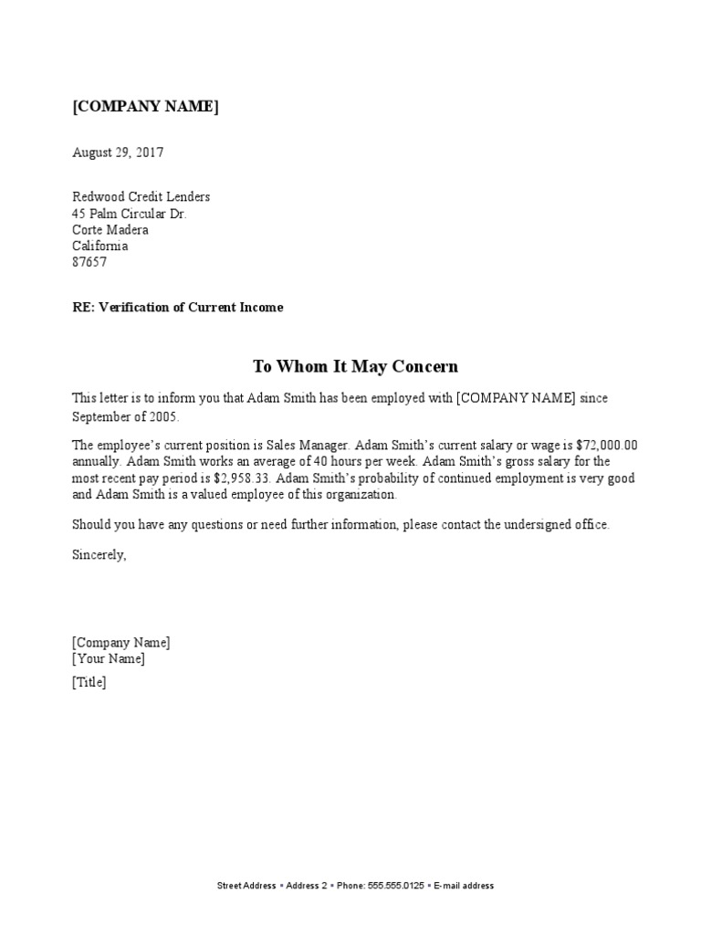 Income Verification Letter 08 | PDF