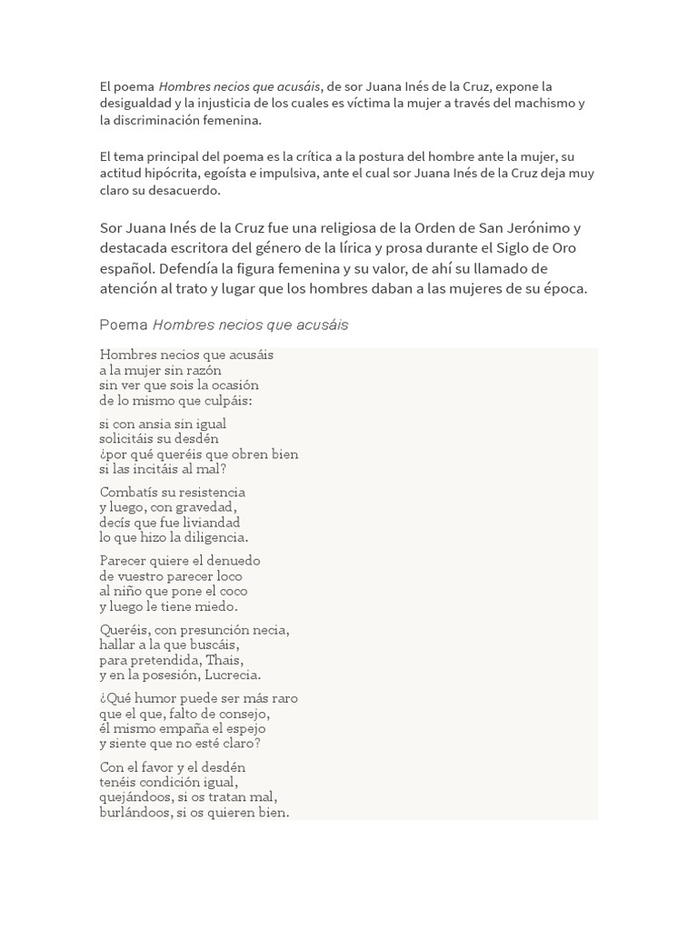 Documento (22) Analisis. Hombres Necios, Sor Juana | PDF | Moralidad ...