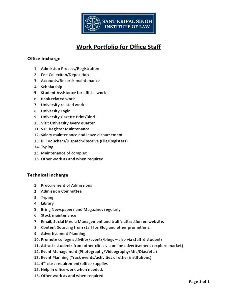 Work Portfolio For Office Staff | PDF