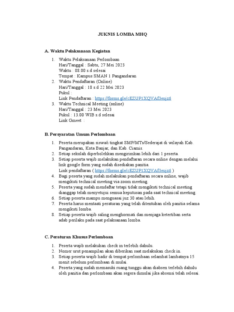 Juknis Lomba MHQ | PDF