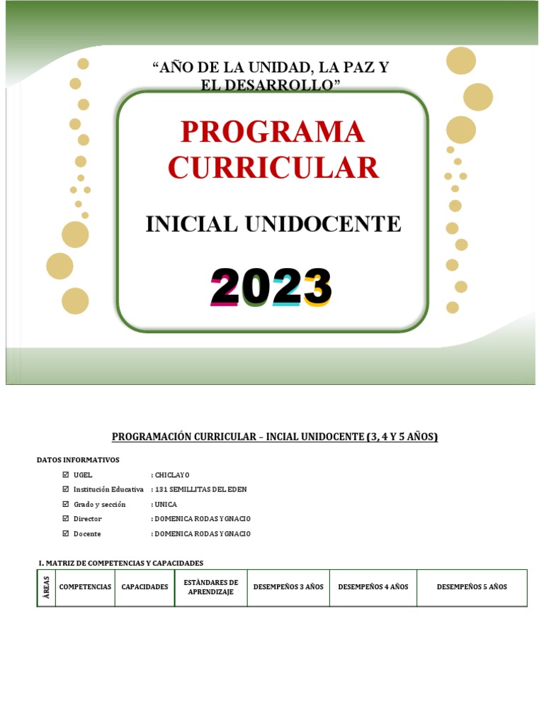 Programa Curricular Inicial Unidocente 2023 | PDF