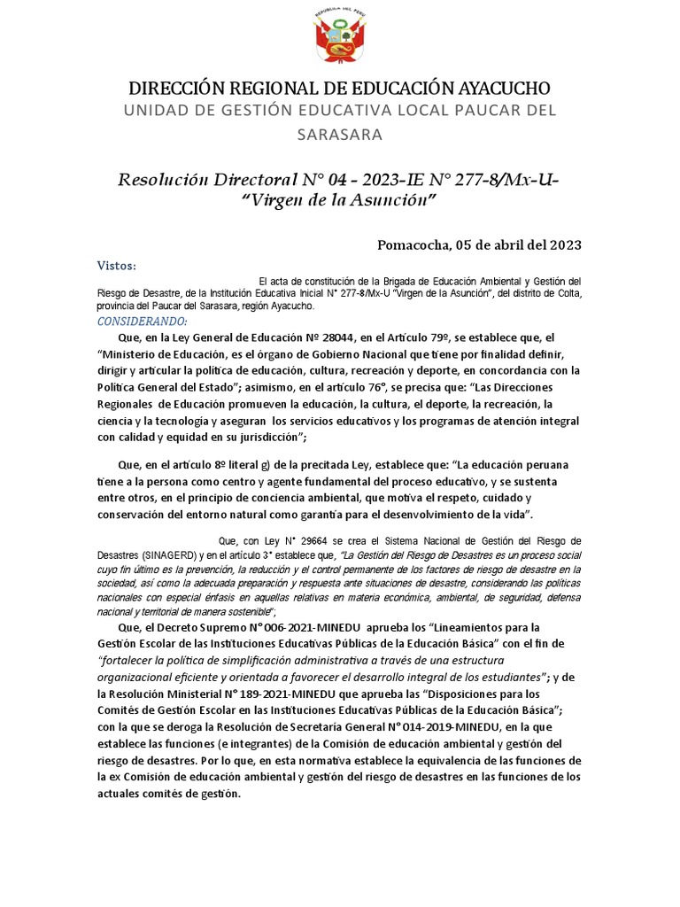 R.D. MODELO CONFORMACIÓN DE BRIGADA EA Y GRD 2023 | PDF | Institución ...