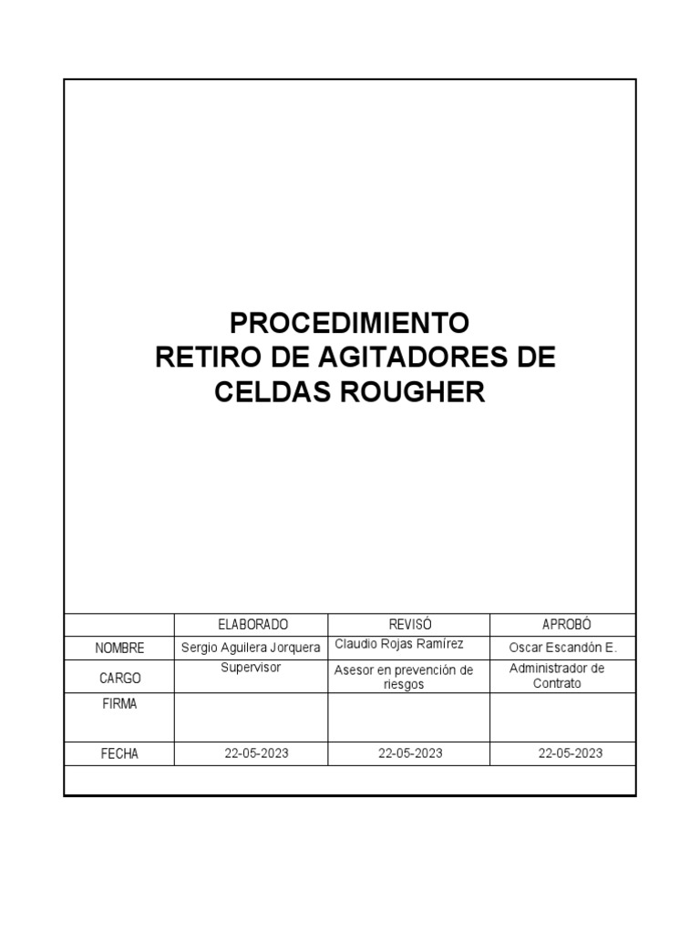 PROCEDIMIENTO DE TRABAJO RETIRO DE AGITADORES CELDAS ROUGHER Rev 5 ...