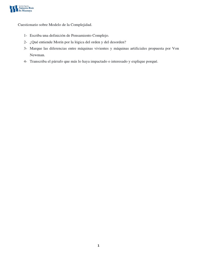 Cuestionario Sobre Modelo de La Complejidad | PDF | Pensamiento | Complejidad