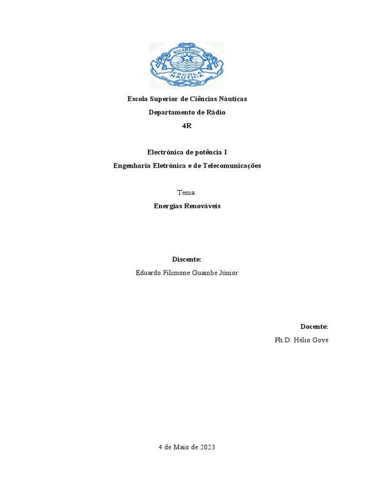 Trabalho Energias Renovaveis | PDF | Energia renovável | Energia solar