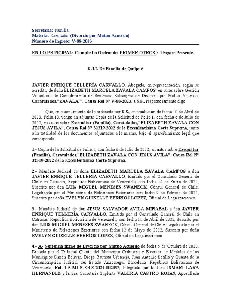 Exequátur de Divorcio por Mutuo Acuerdo | PDF | Venezuela