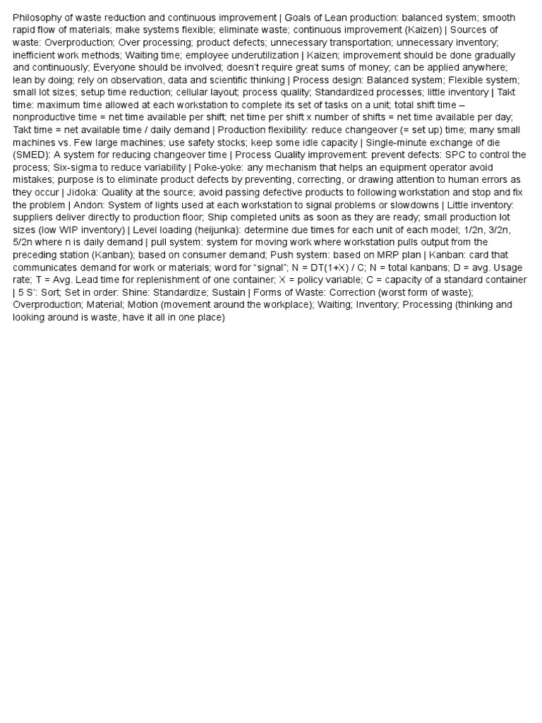 SCMT Cheat Sheet Lean Manufacturing | PDF | Lean Manufacturing | Inventory