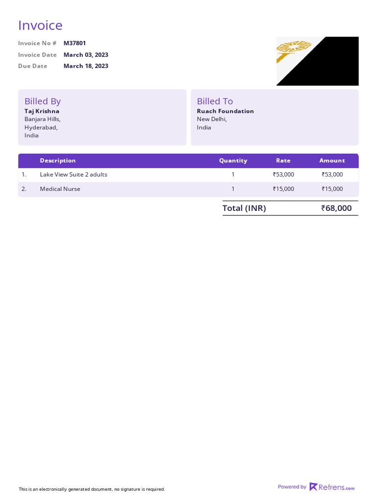 Invoice m37801 Taj Krishna Ruach Foundation | PDF