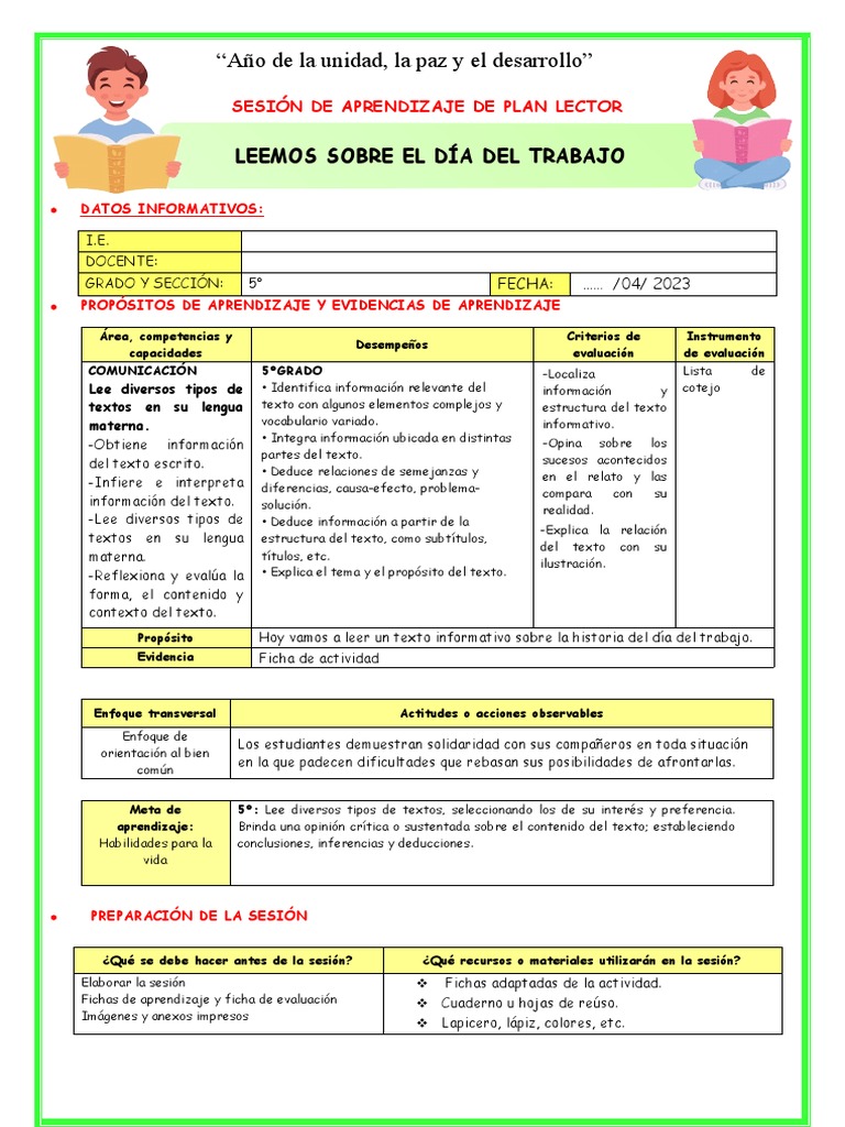 Fecha Cívica-Leemos Sobre El Día Del Trabajo | PDF | Maíz | Evaluación