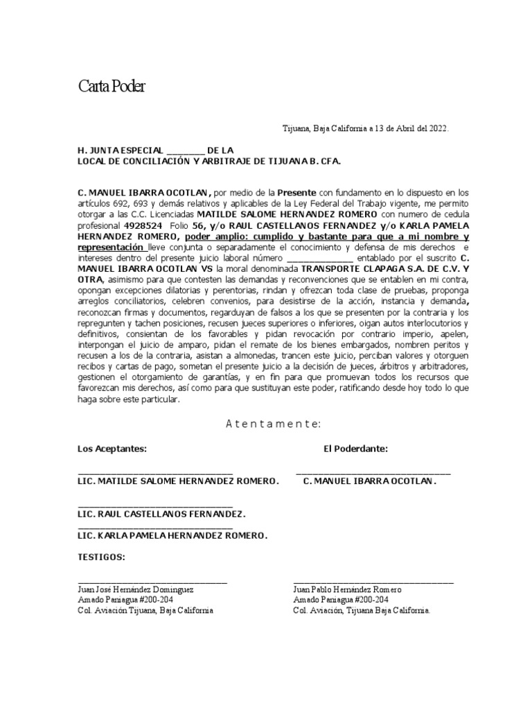 Carta Poder Laboral Pdf Gobierno Justicia
