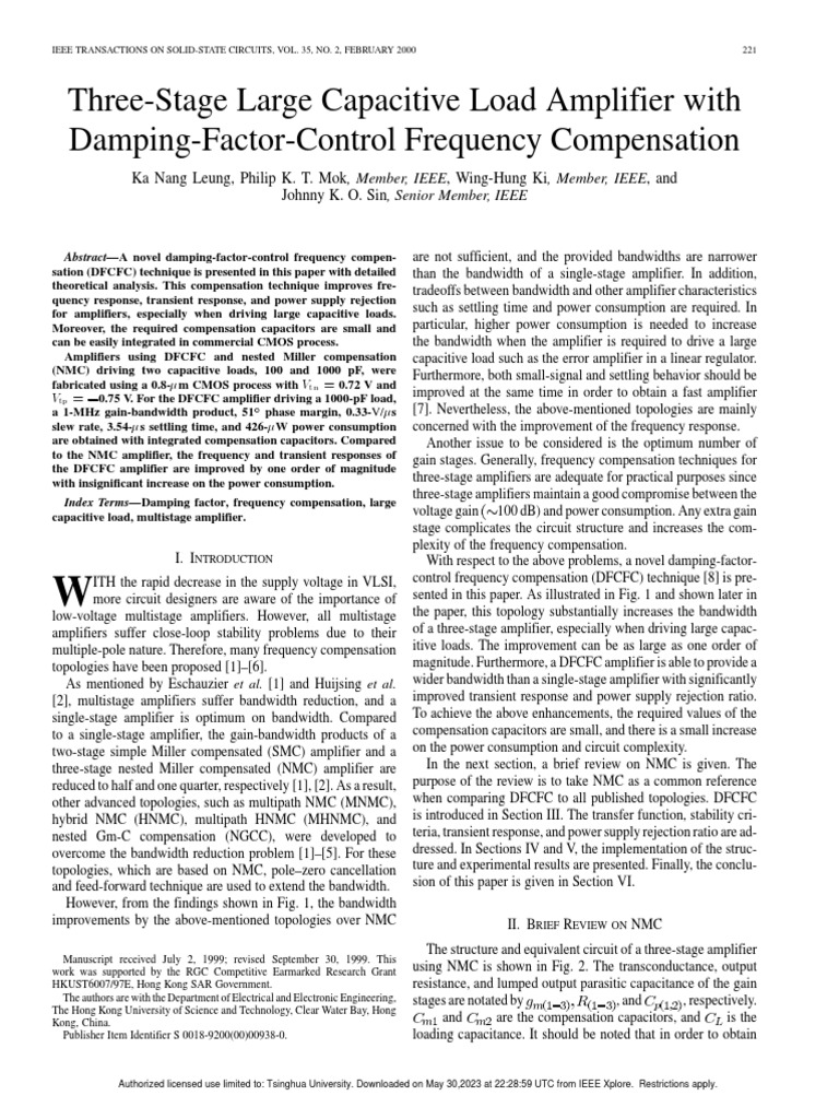 Three-Stage Large Capacitive Load Amplifier With Damping-Factor-Control ...