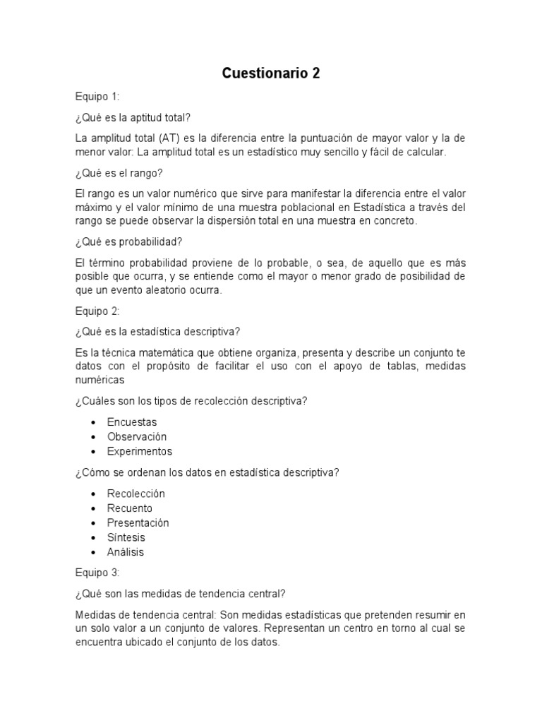 Cuestionario 2 | PDF | Estadísticas | Probabilidad
