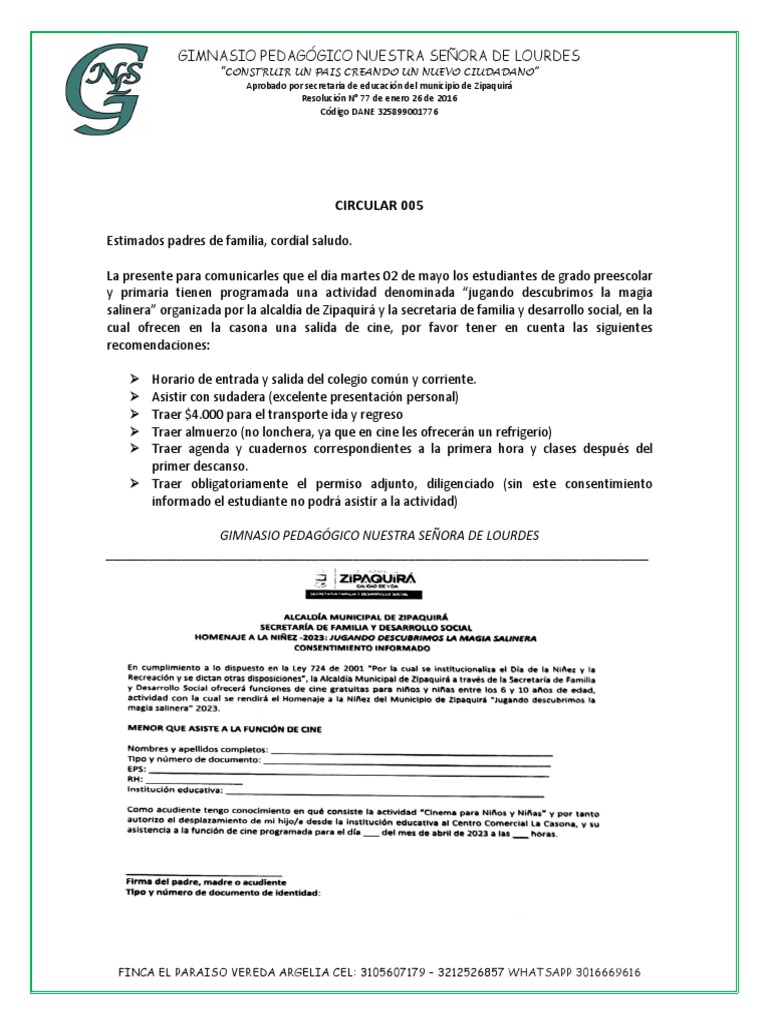 Circular 005 Preescolar y Primaria | PDF