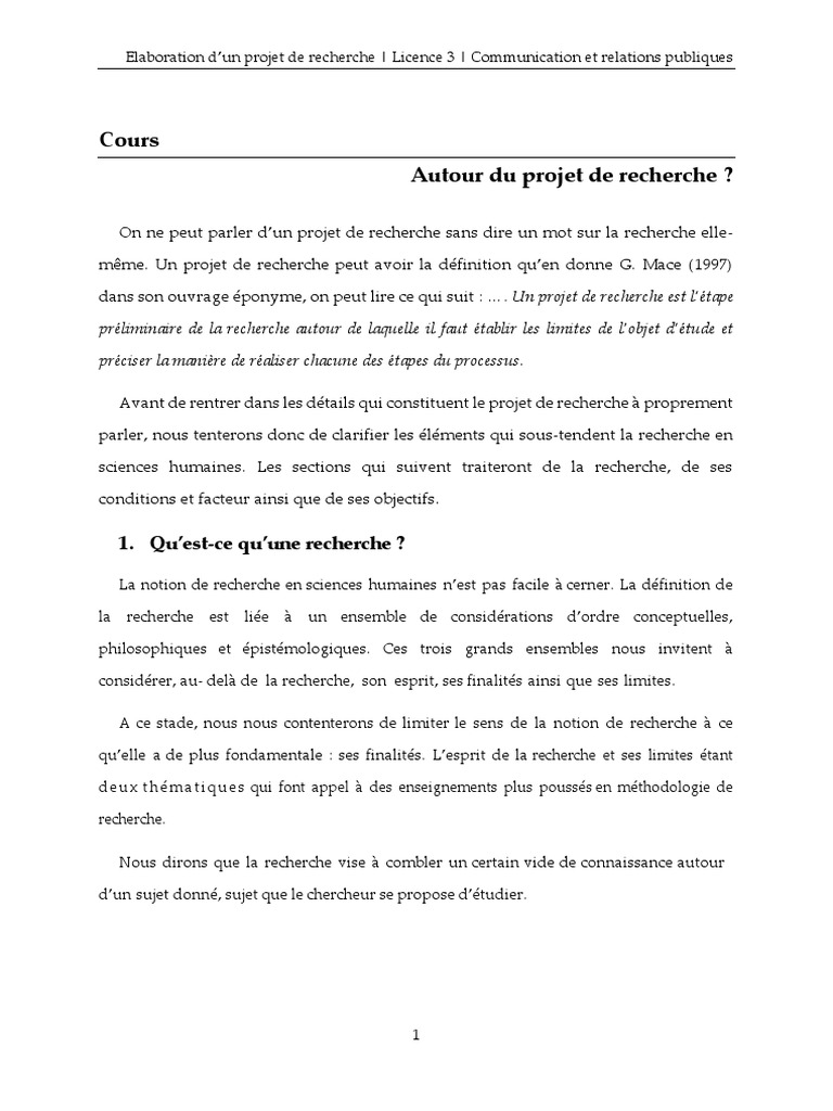 Projet de Recherche: Concepts et Étapes | PDF | Revue de littérature ...