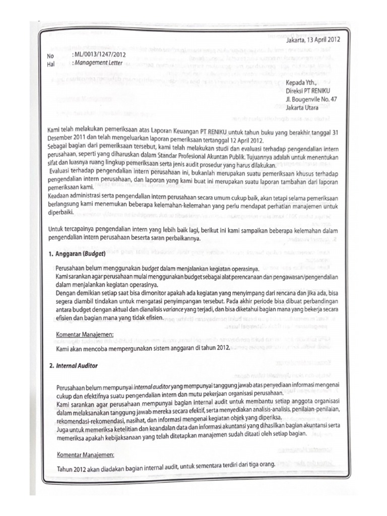 Contoh Management Letter | PDF