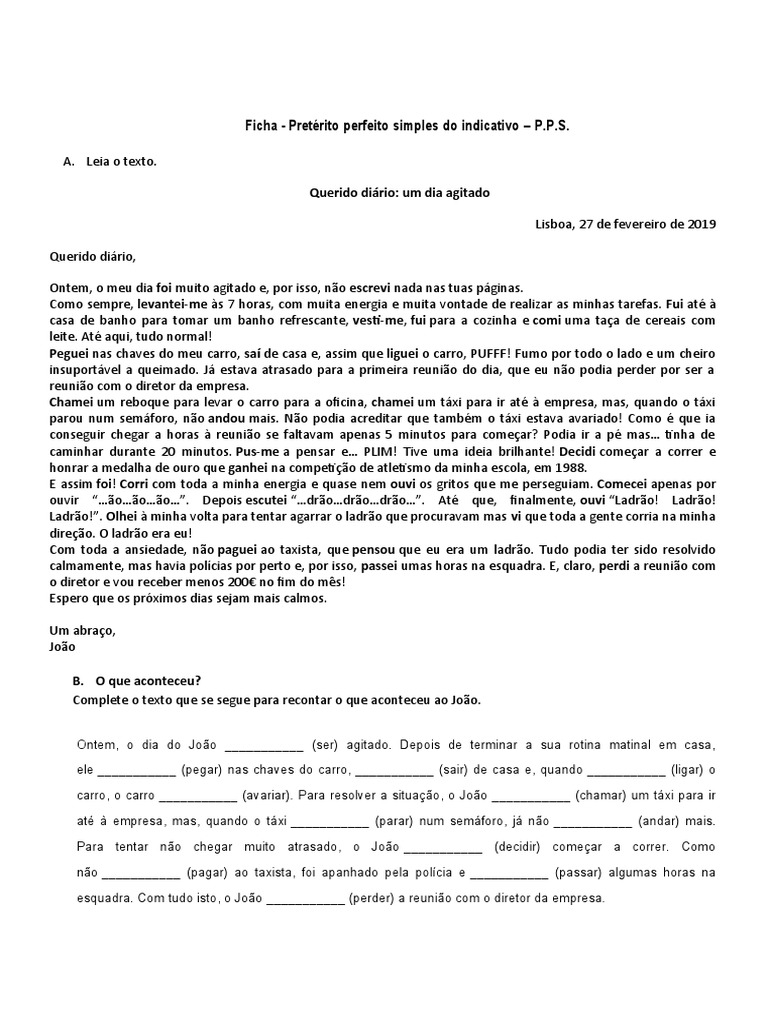 Pretérito Perfeito Simples - Verbos Regulares e Irregulares | PDF