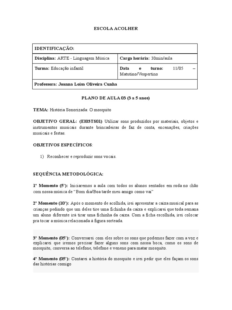 Plano 03 - História Sonorizada 3 A 5 Anos | PDF
