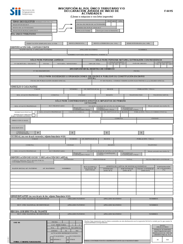 Formulario F-4415: Inicio de Actividades | PDF | Contribuyente | Impuestos
