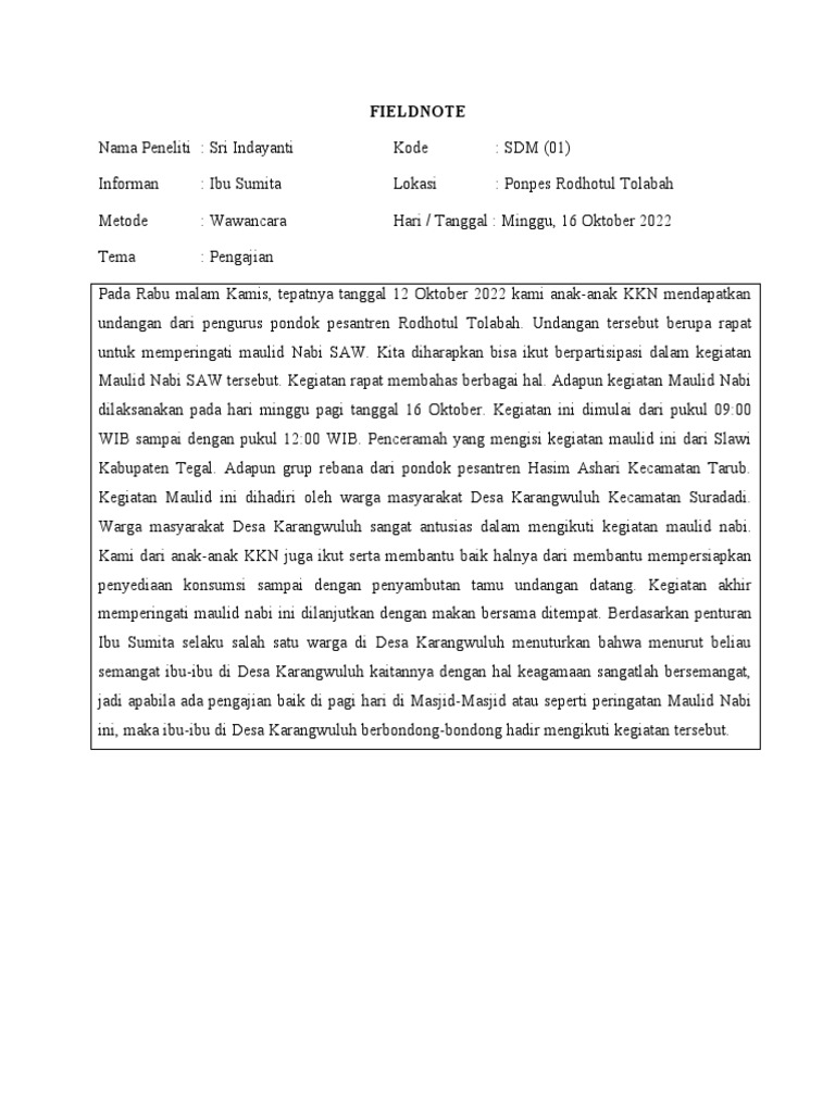 KKN Fieldnote 3 | PDF