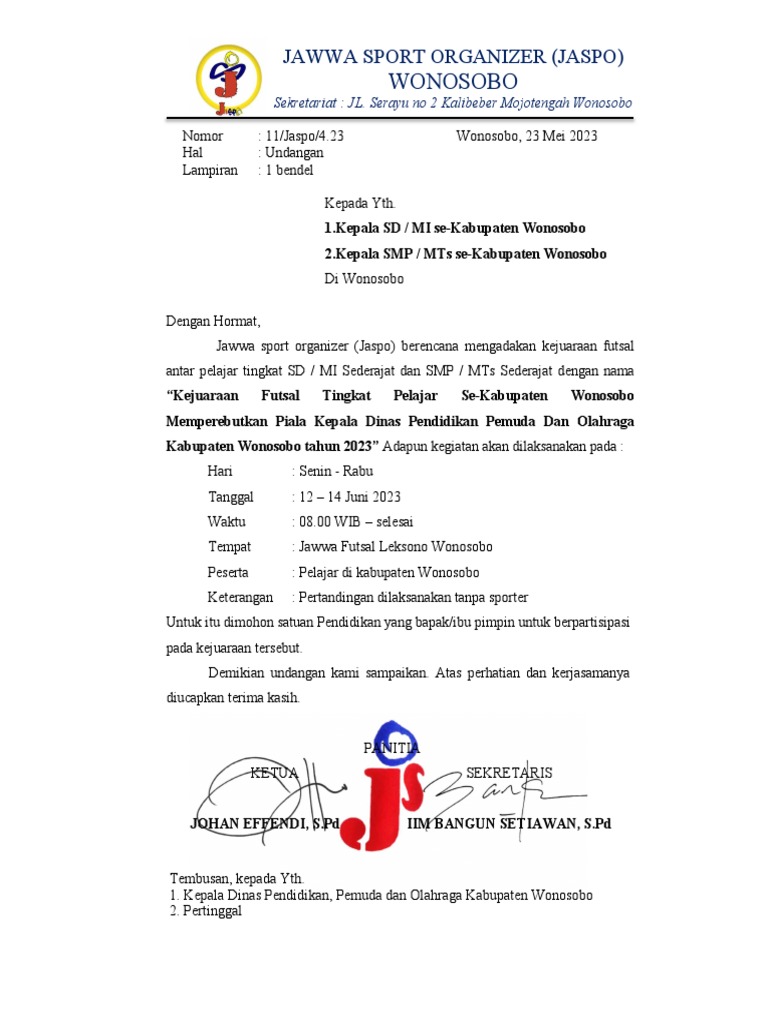 Surat Undangan Dan Juknis Jawwa Futsal | PDF