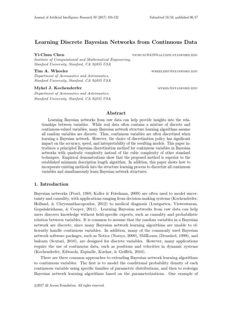 Learning Discrete Bayesian Networks From Continous Data Chen2017 Pdf Bayesian Network