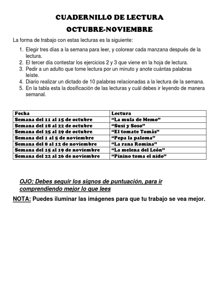 Cuadernillo de Lectura Oct-Nov | PDF