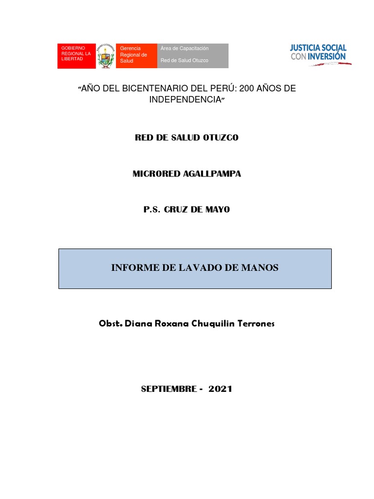 Informe de Lavado de Manos P.S Cruz de Mayo - Septiembre - 2021 | PDF ...
