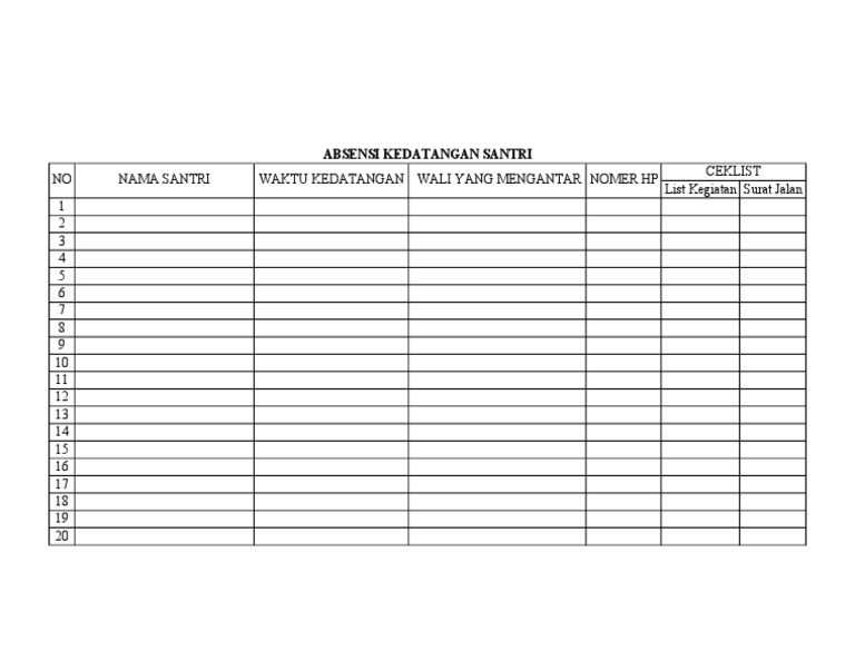 Absensi Kedatangan Santri 2023 | PDF