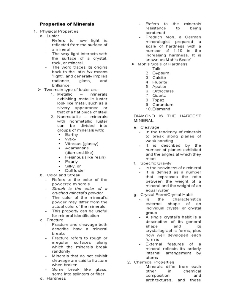 Essential Properties of Minerals | PDF | Science & Mathematics